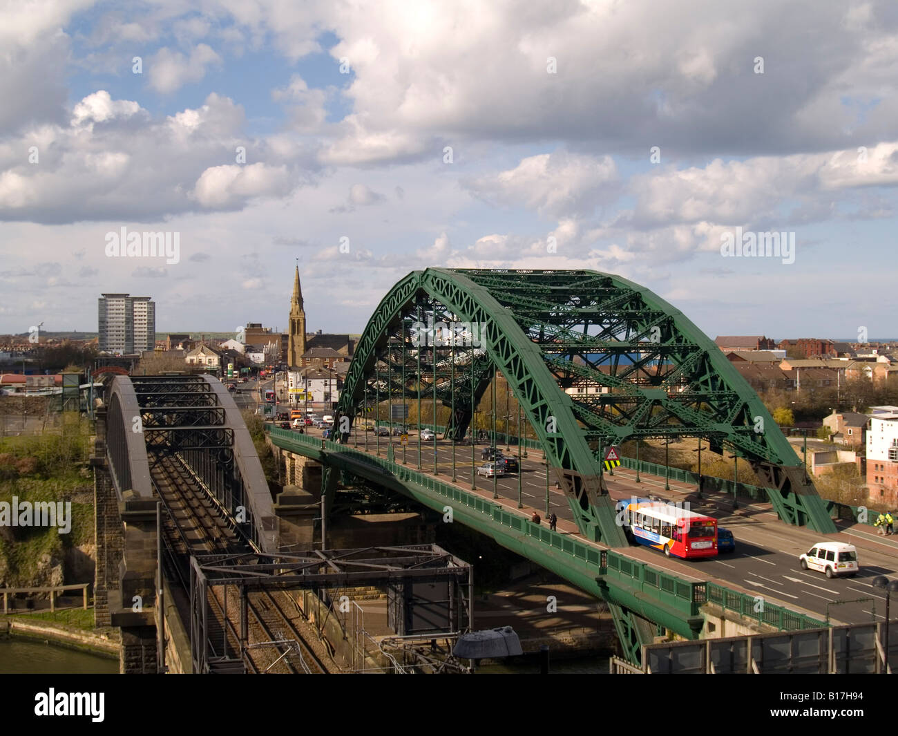 Road and Rail Bridge over the River Wear, Sunderland, England Stock ...