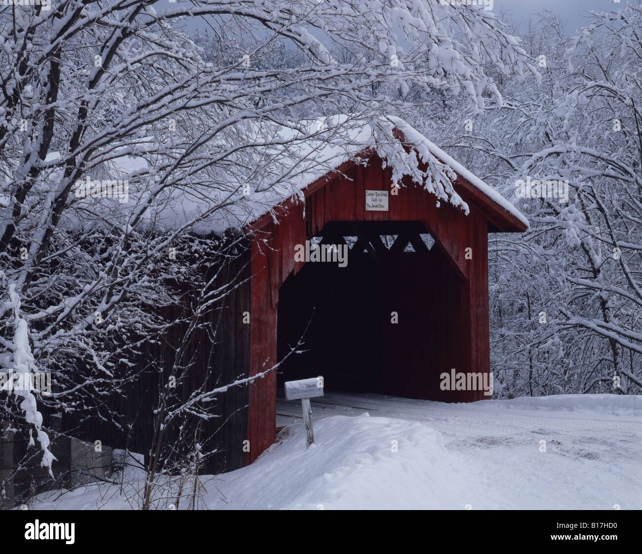 Covered Bridge after Snow Storm Stock Photo - Alamy