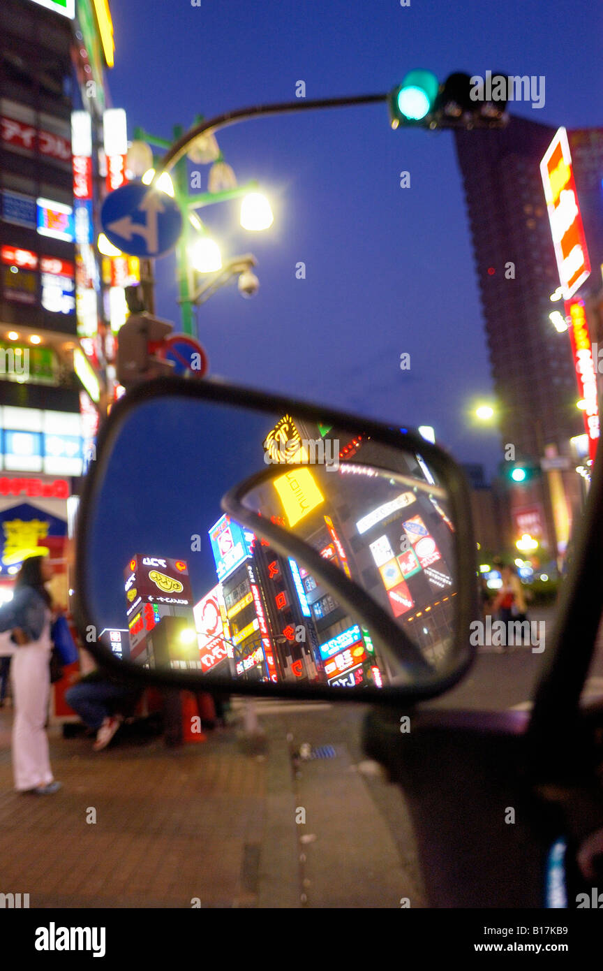 rear view mirror and neon lights Shinjuku Tokyo Japan Stock Photo - Alamy