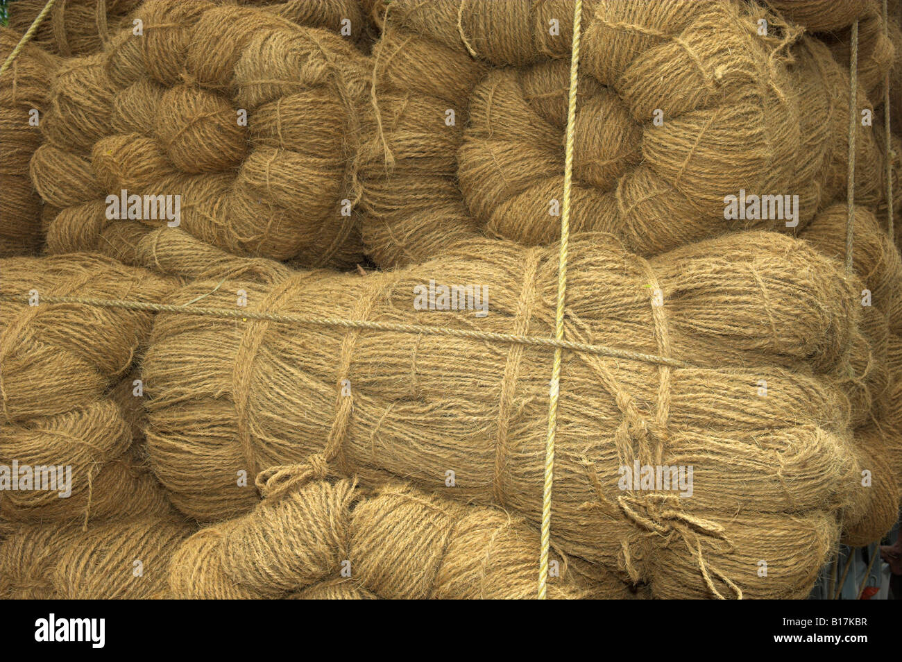Coir twine bundles stacked and tied Stock Photo - Alamy