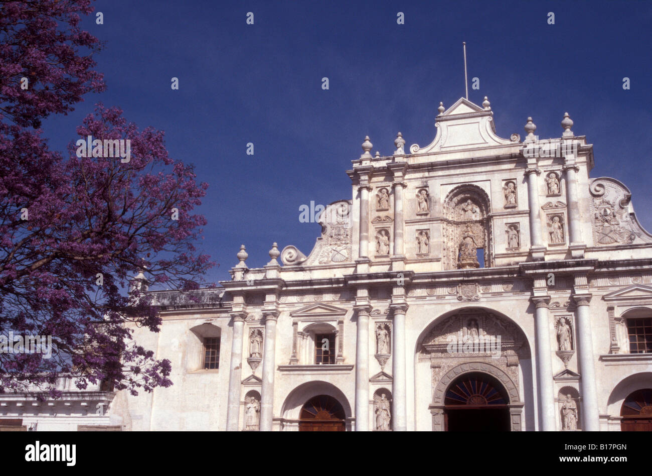 White Facade Of Baroque Style Spanish Colonial Cathedral The Only