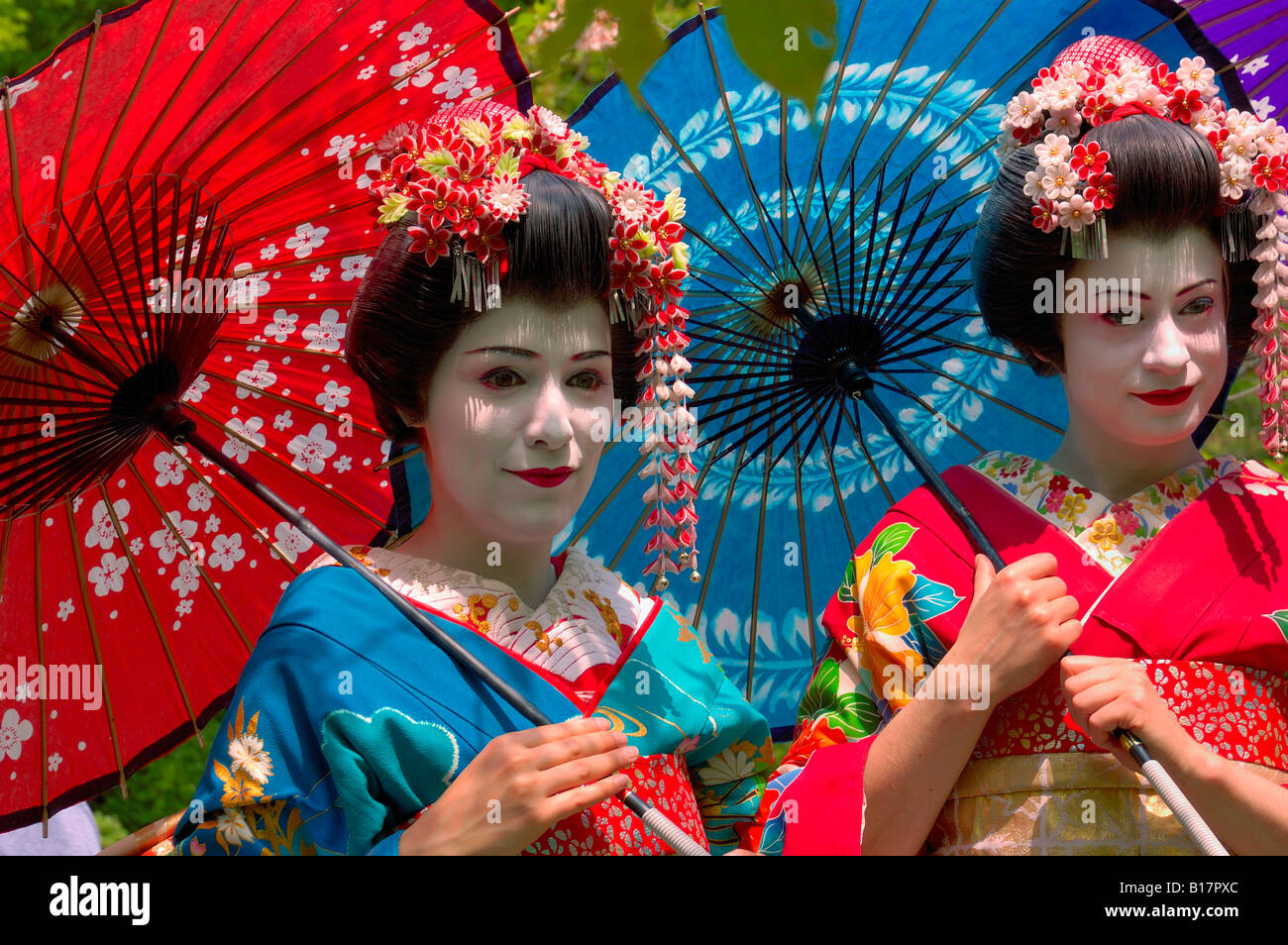 female tourists dressed as maiko apprentice Geisha Kyoto Japan Stock ...