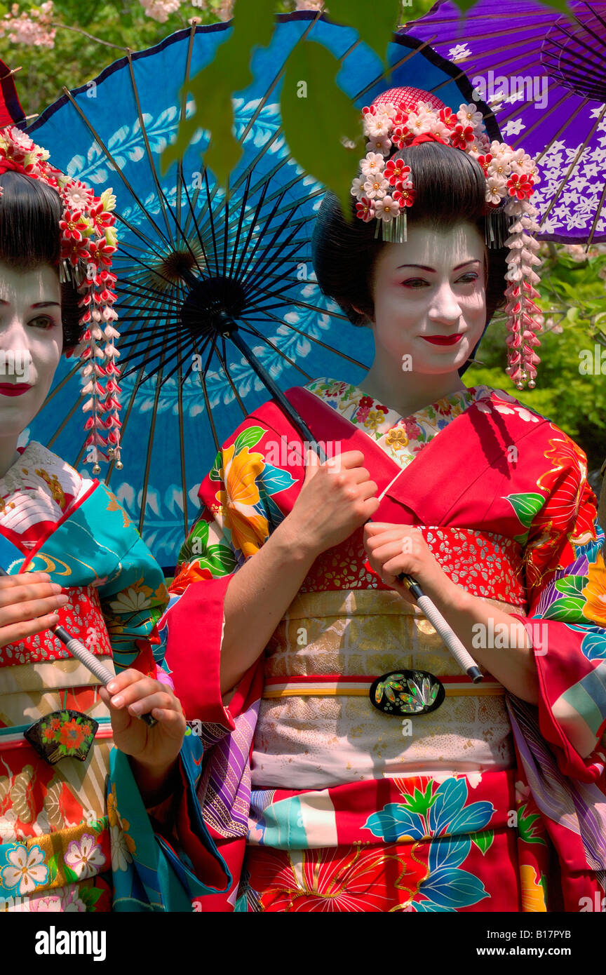 female tourists dressed as maiko apprentice Geisha Kyoto Japan Stock ...