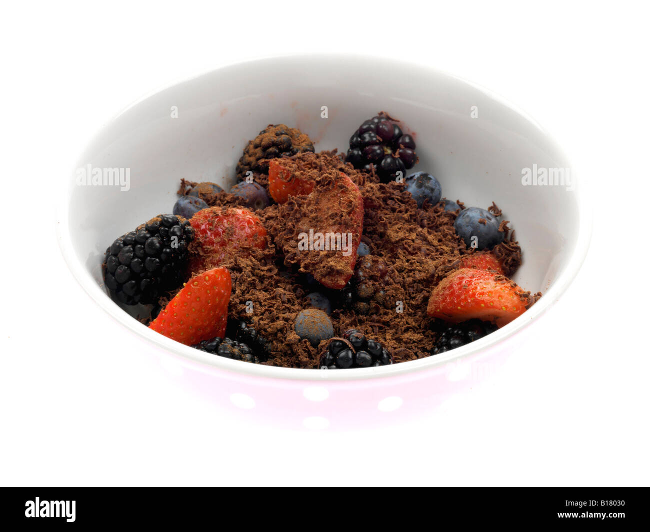 Mixed Berries With Grated Dark Chocolate Stock Photo - Alamy