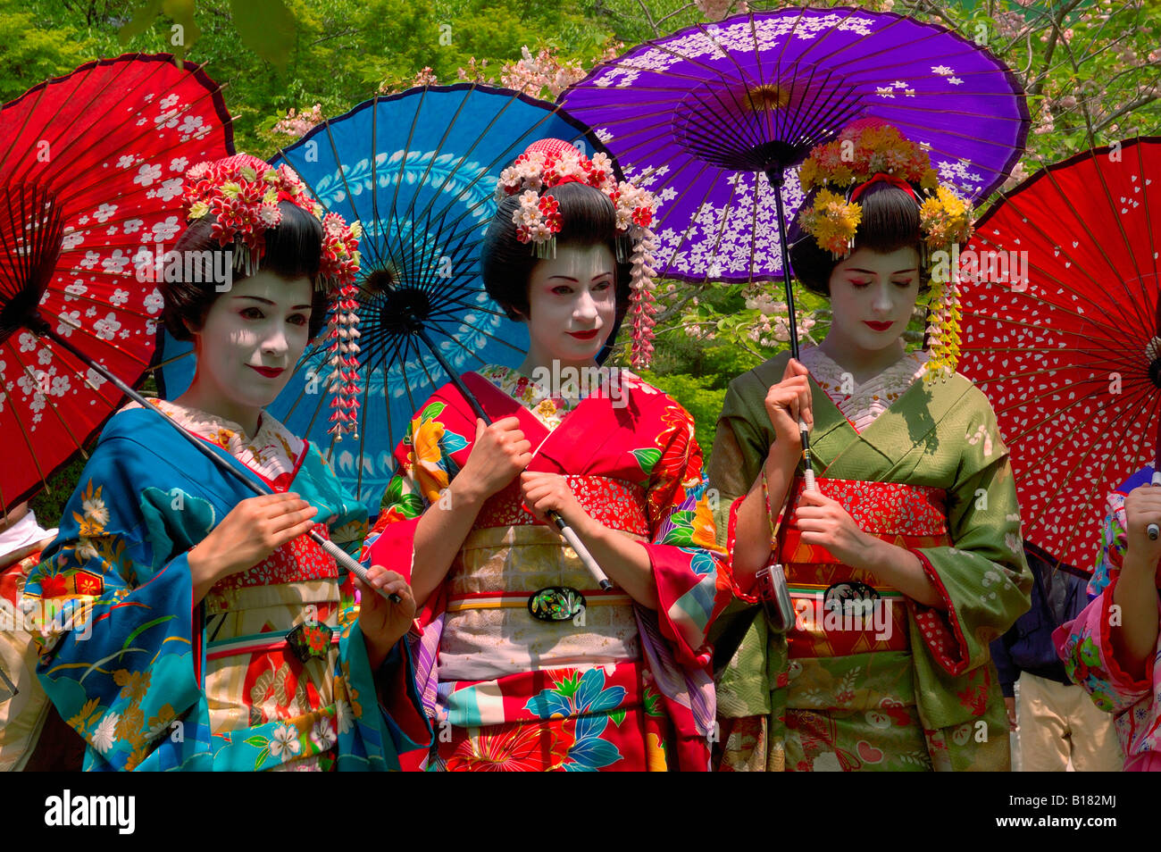 female tourists dressed as maiko apprentice Geisha Kyoto Japan Stock ...