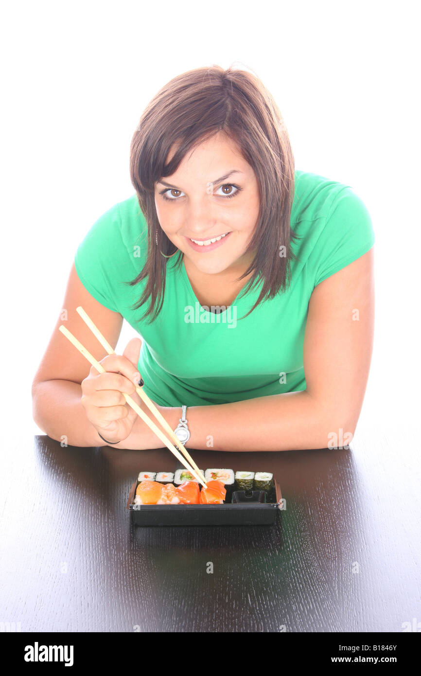 Young Woman with Sushi Model Released Stock Photo - Alamy
