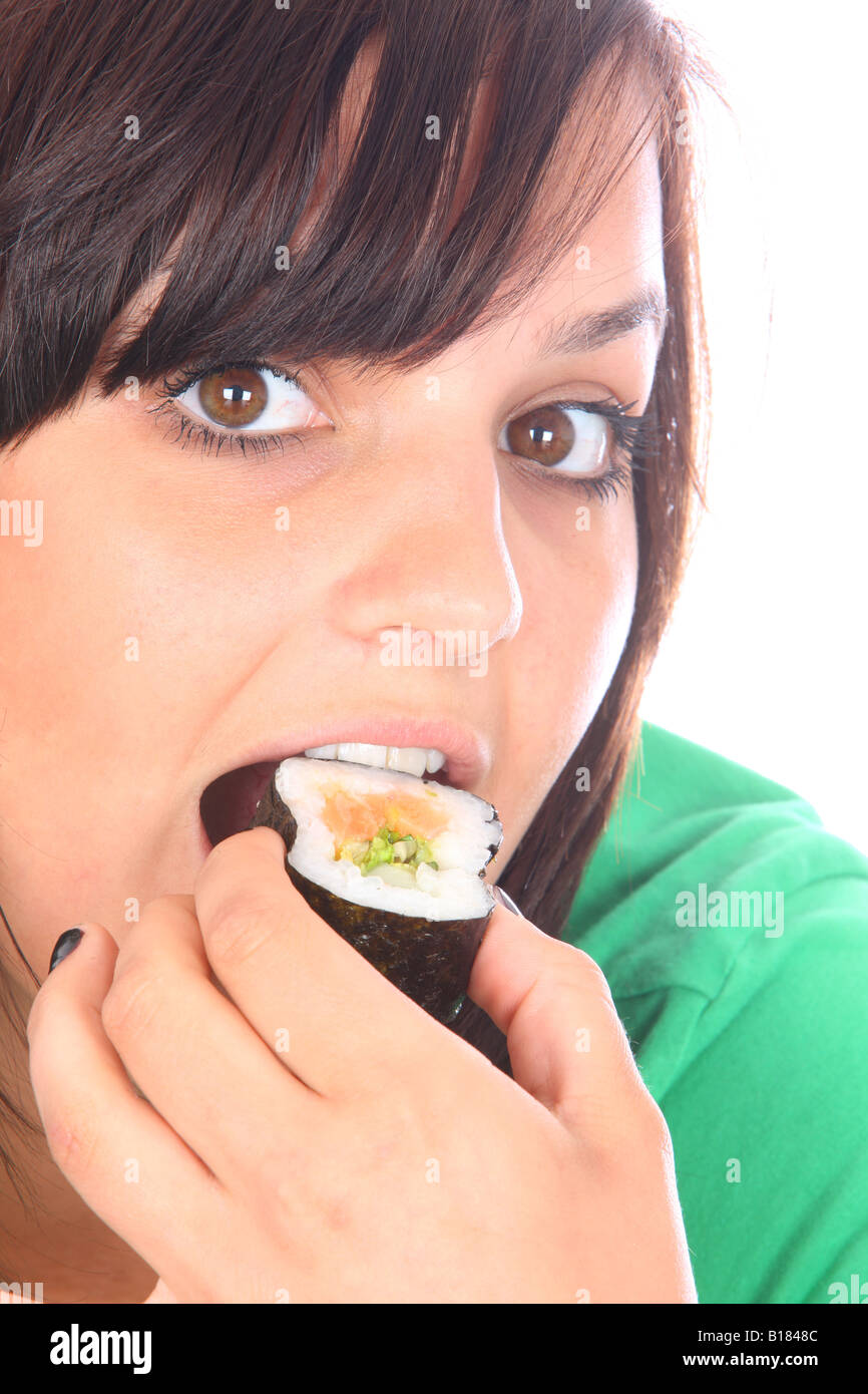 Young Woman Eating Sushi Model Released Stock Photo - Alamy