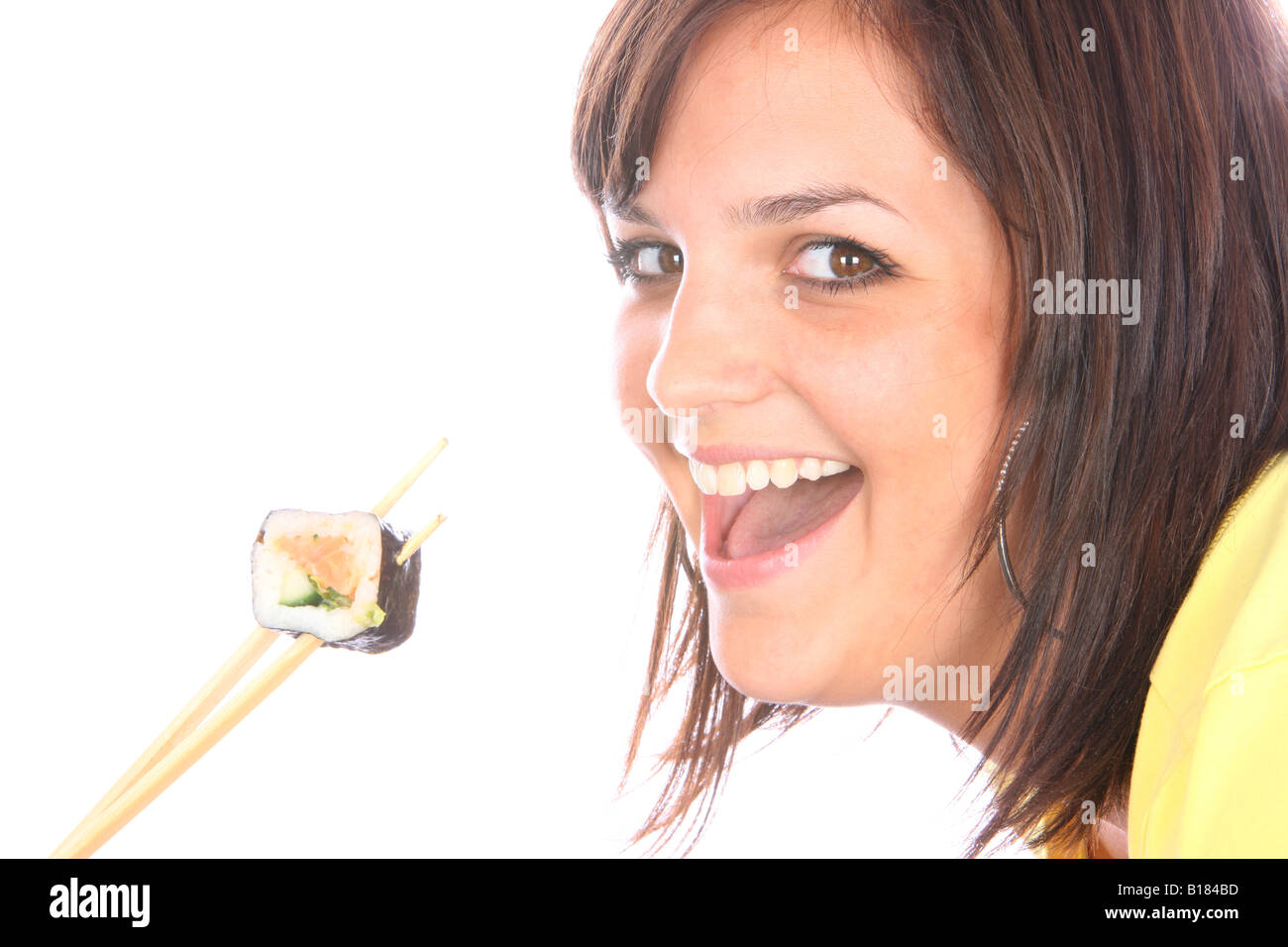 Young Woman Eating Sushi Model Released Stock Photo - Alamy