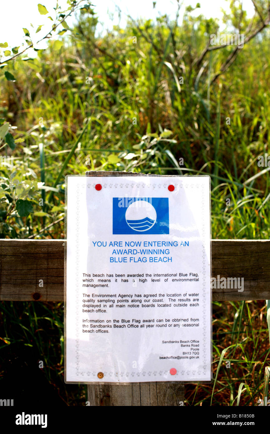 Blue Flag Beach Sign Stock Photo - Alamy