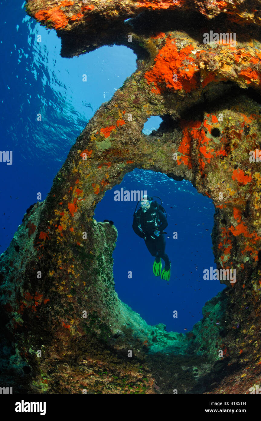 Diver at Reef Debri Bok Bay Susac Island Adriatic Sea Croatia Stock ...
