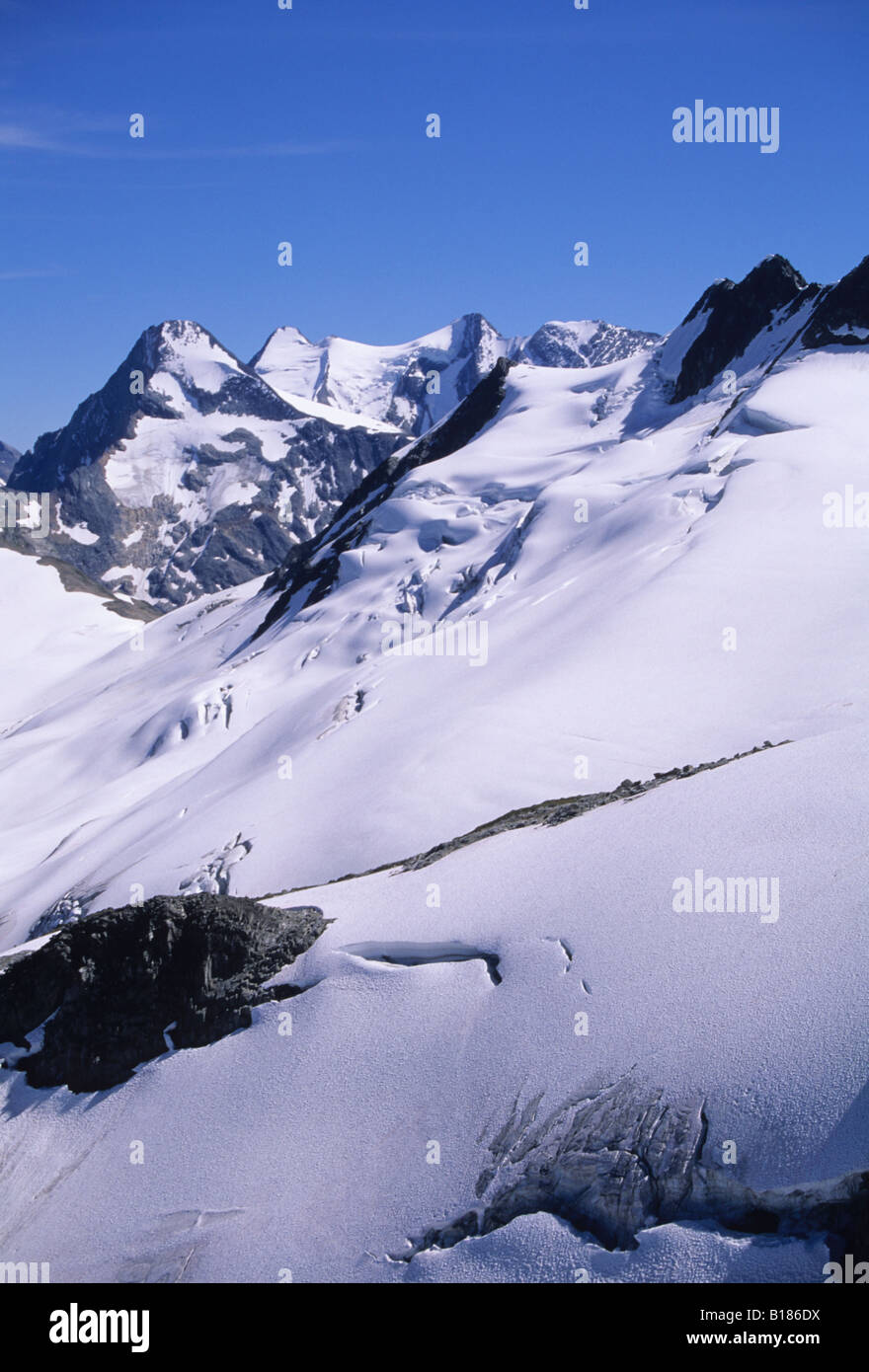 The Asulkan Glacier below Mt Jupiter with Mt Dawson in the distance ...