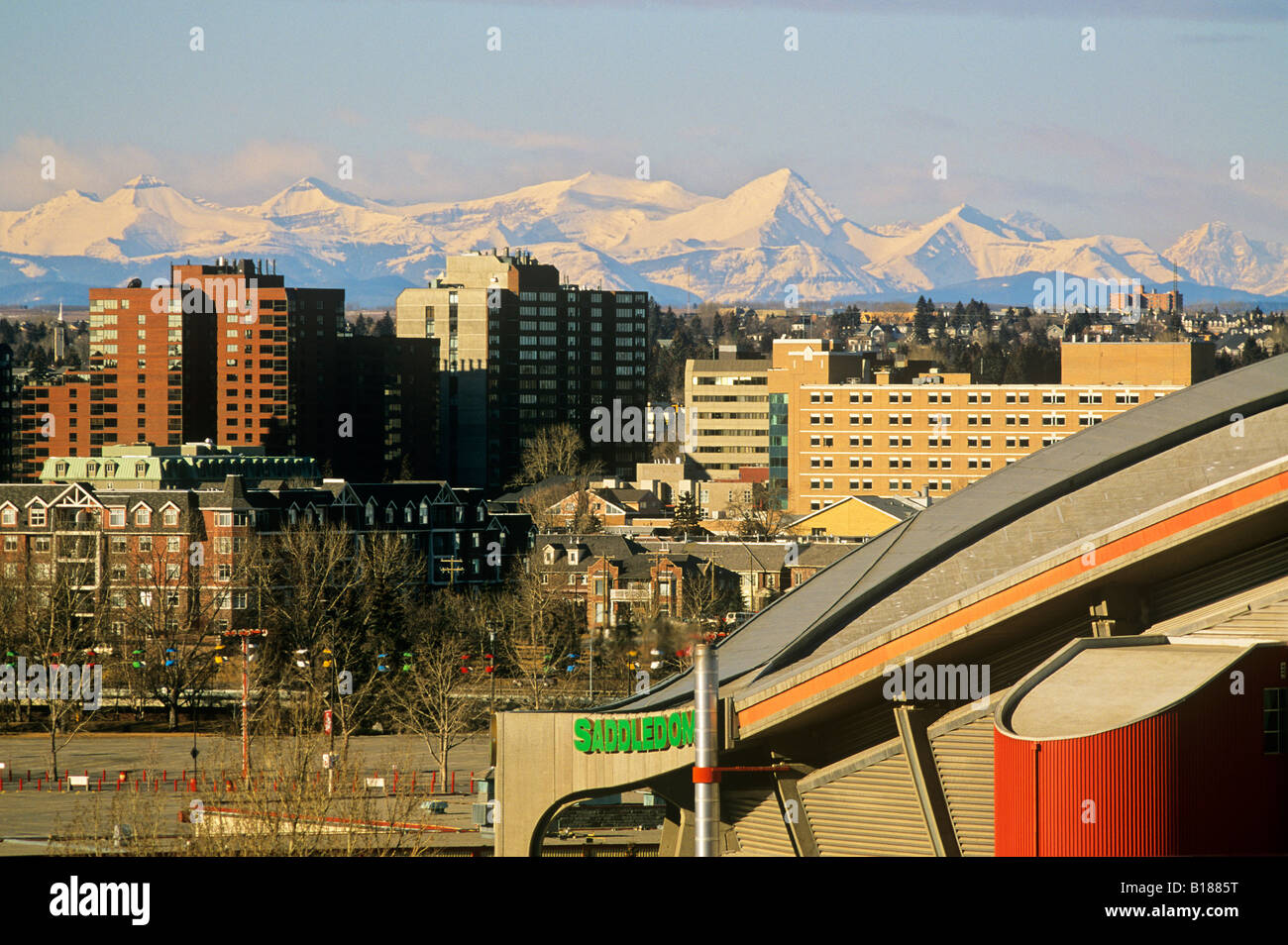 Saddledome with Rocky Mountains in the background, Calgary, Alberta ...