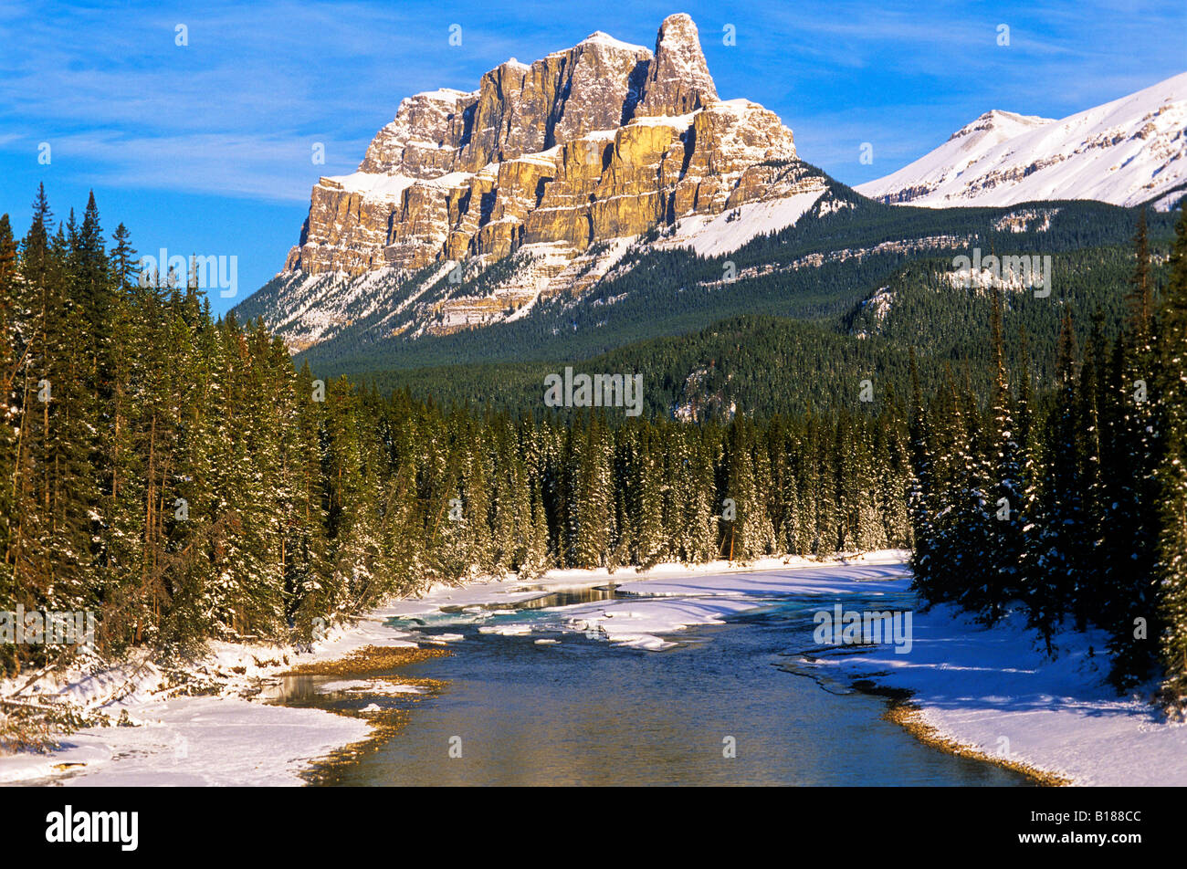 Castle Mountain in winter, Banff National Park, Alberta, Canada Stock ...