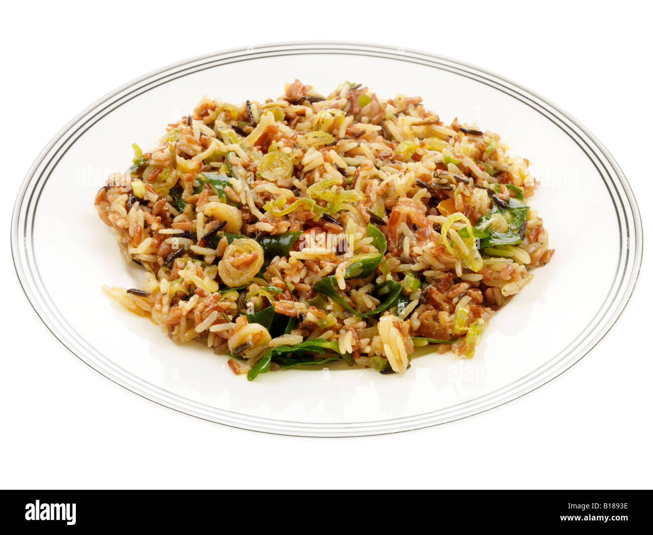 Three Rice Salad With Spring Onion And Tomato Stock Photo - Alamy