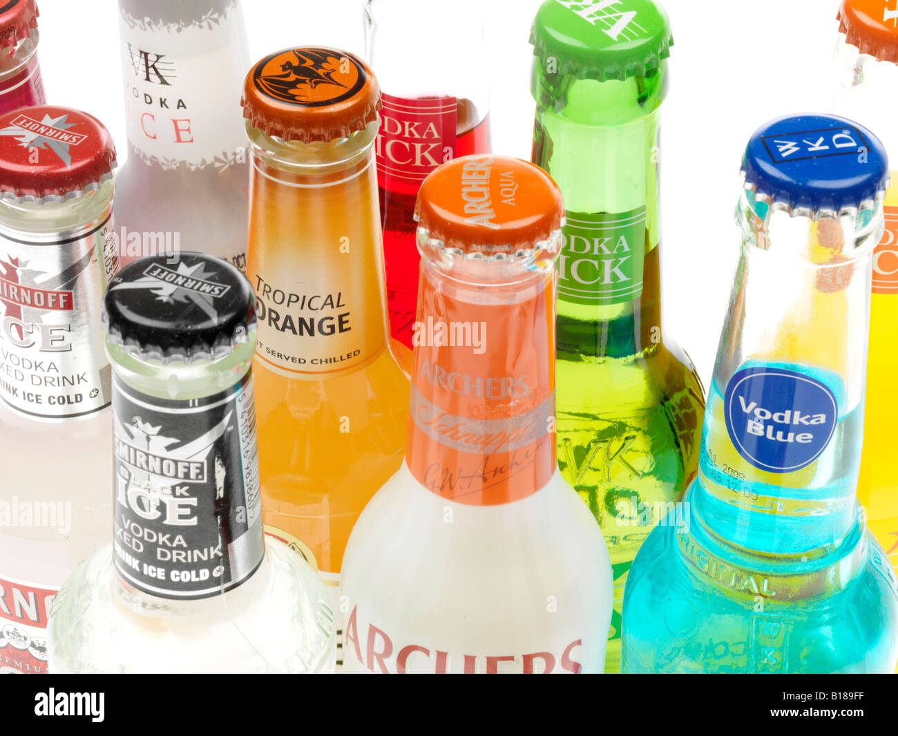 Assorted Colourful Bottles Of Alcohol Alchopops Party Drinks Isolated ...