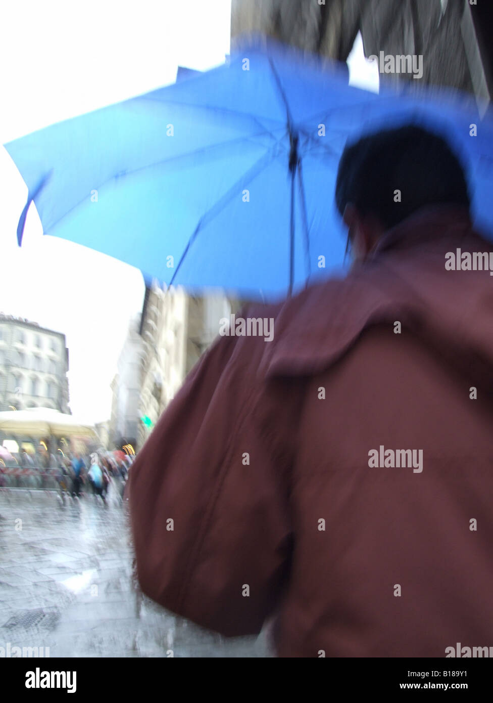 person with umbrella walking in rain in town Stock Photo - Alamy