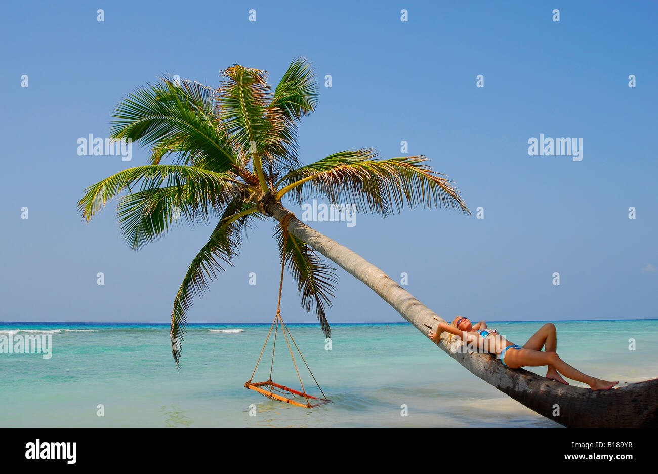 Relaxing at Beach Indian Ocean Maldives Stock Photo - Alamy