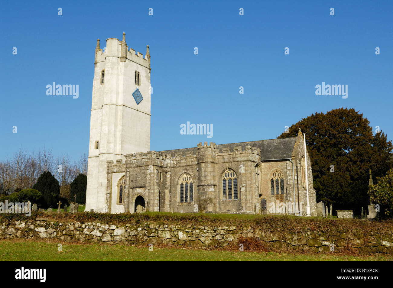 The 15th century St. Winifred Church in the village of Manaton in the ...