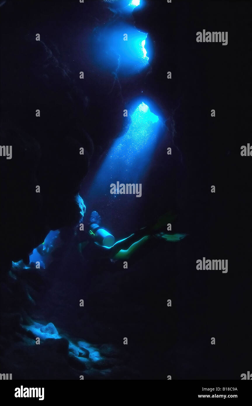 Diver in Spooky Channel Roatan Caribbean Sea Honduras Stock Photo - Alamy