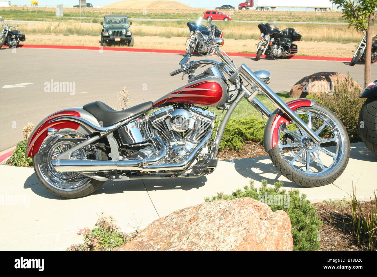Harley Davidson chopper parked outside on display Stock Photo - Alamy