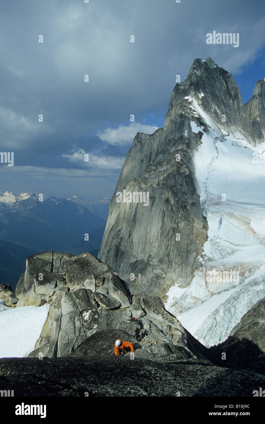 Climbers ascending the Pigeon Spire, the west end of the Bugaboos ...
