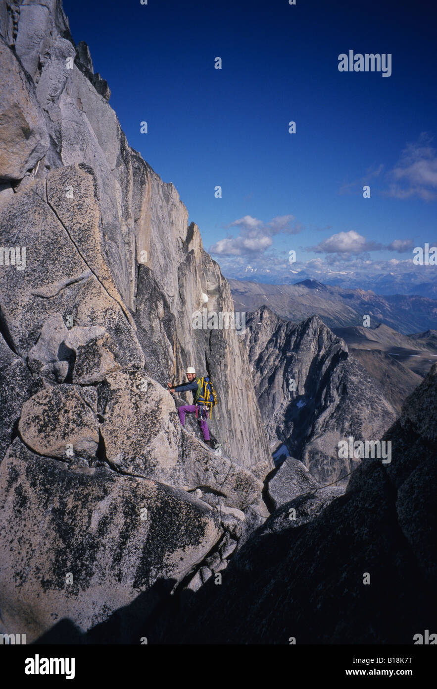 Man on the classic 'Kain Route' on Bugaboo Spire Bugaboo Glacier ...