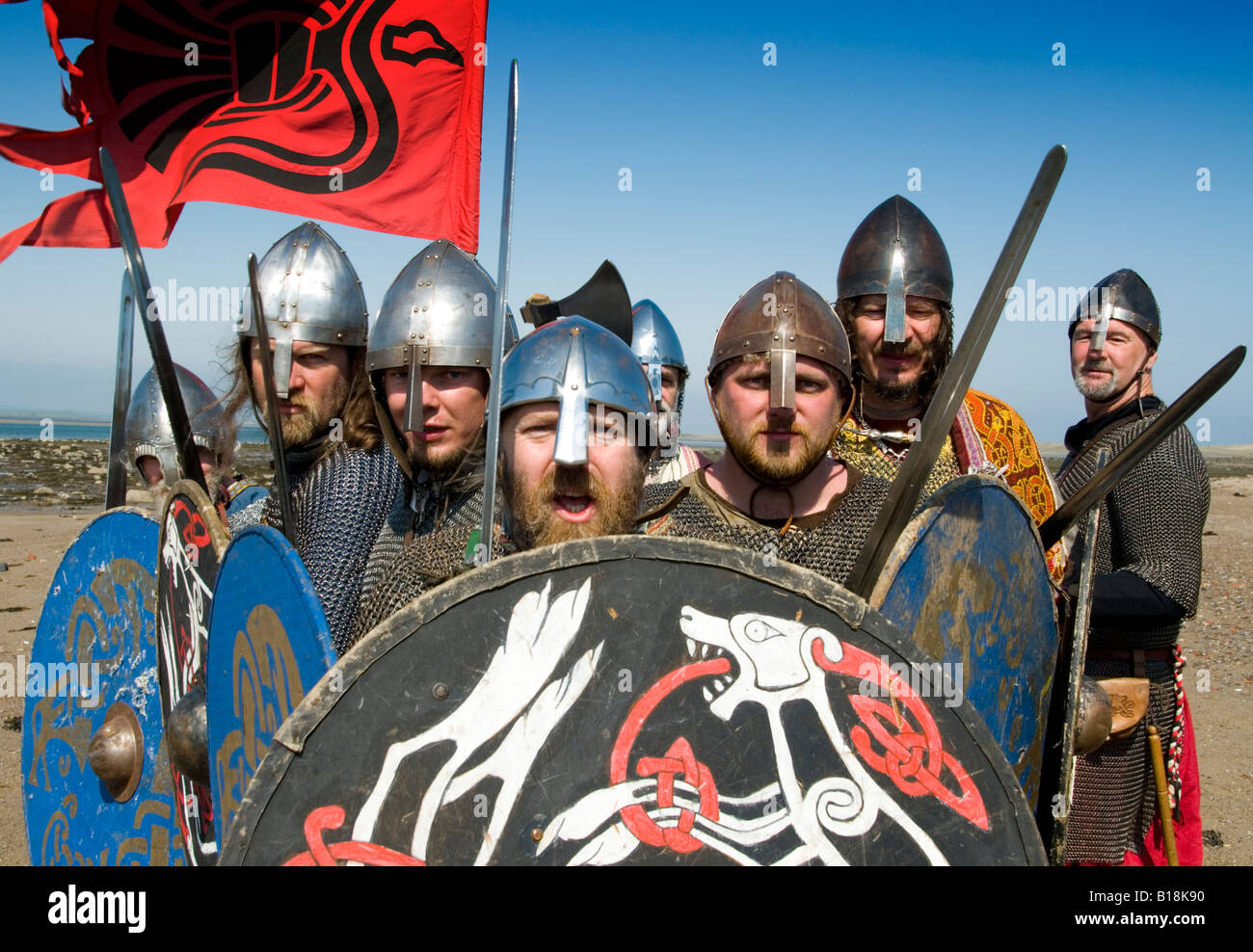 Vikings from a re enactment group on Lindisfarne which the real vikings ...