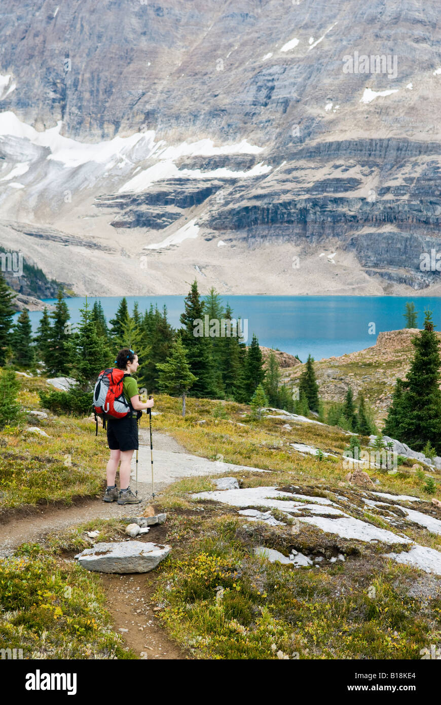 A woman overlooks Lake McArthur in the Lake Ohara Region of Yoho ...