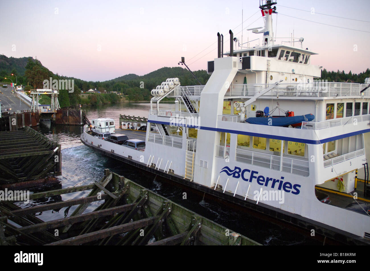 The BC Ferry, Mayne Queen arriving at Village Bay on Mayne Island. The ...