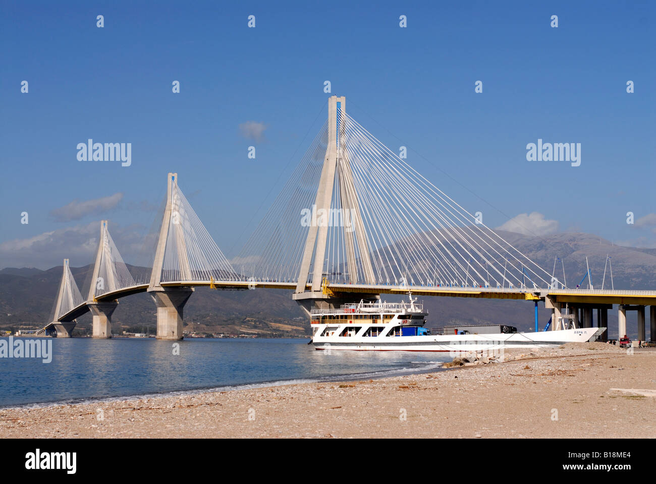 The Rio Andirrio Bridge which in the Gulf of Korinth which left the ...
