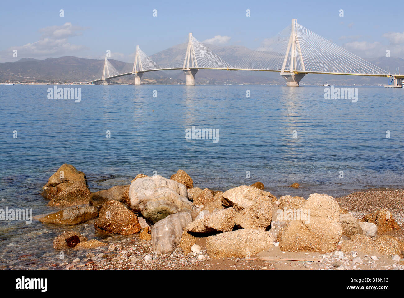 The Rio Andirrio Bridge which in the Gulf of Korinth which links the ...