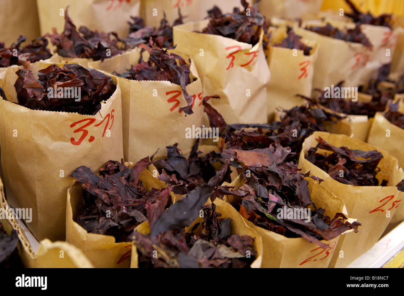 Fresh Dulse (sea vegetable) at a market stall the City Market building ...