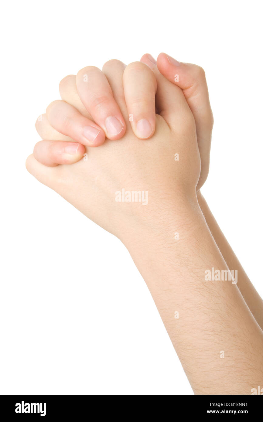 Hands closed in prayer isolated on white background Stock Photo - Alamy