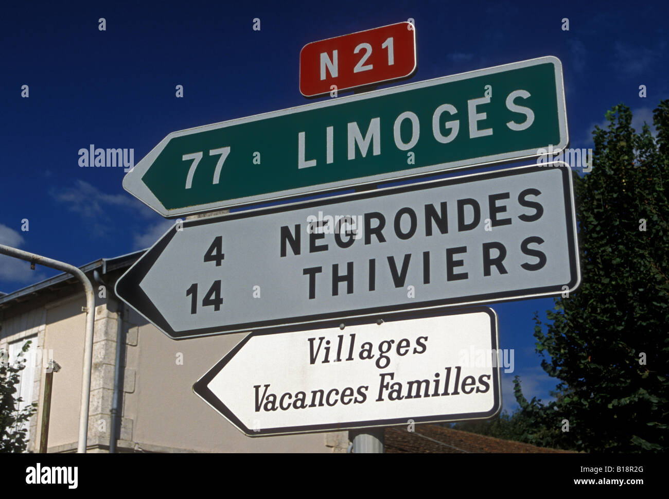 French language directional traffic sign signs in the village of Sorges ...