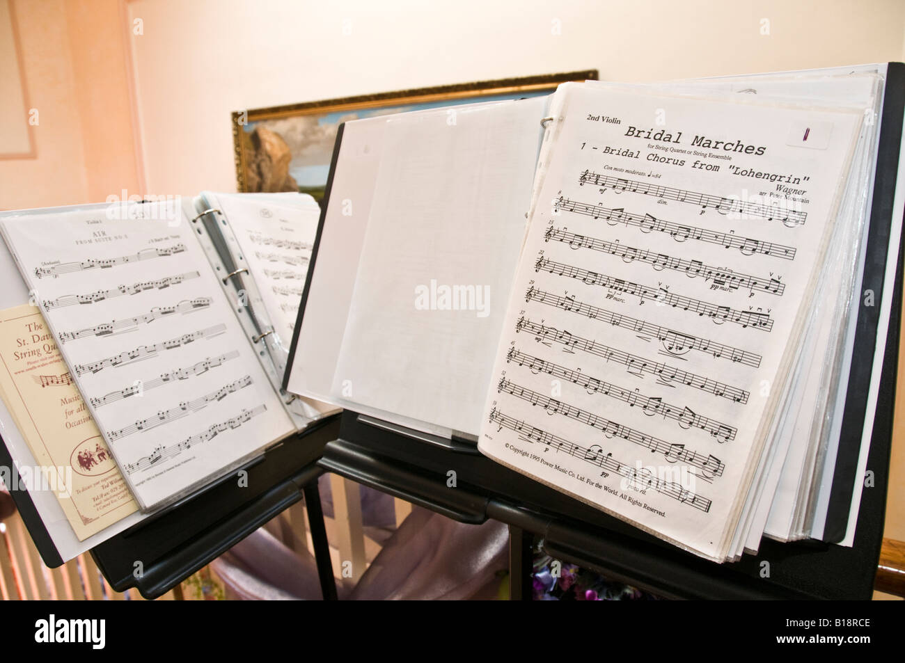 Bridal marches sheet music on stands at wedding reception in the UK ...