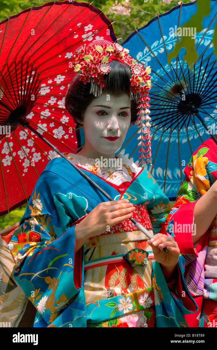female tourists dressed as maiko apprentice Geisha Kyoto Japan Stock ...