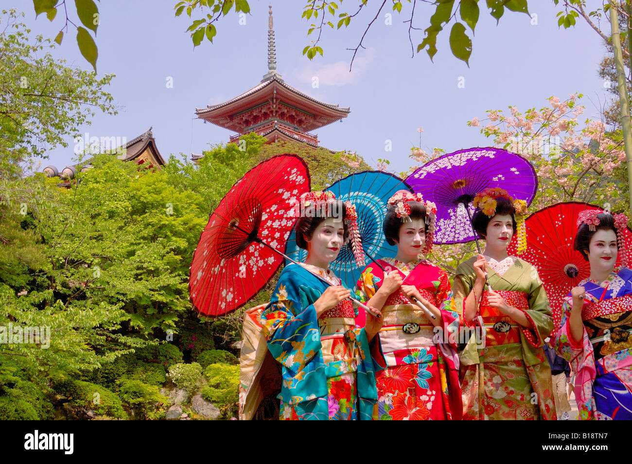 female tourists dressed as maiko apprentice Geisha Kyoto Japan Stock ...