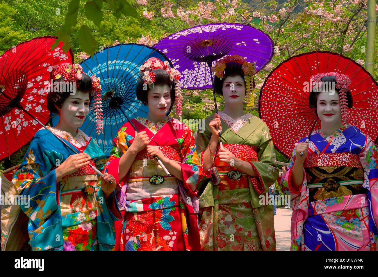 female tourists dressed as maiko apprentice Geisha Kyoto Japan Stock ...
