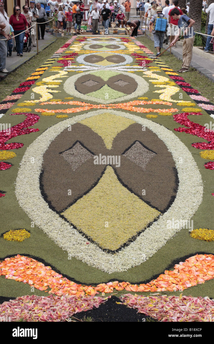 One of the symmetrical designs of the flower carpets made from petals ...
