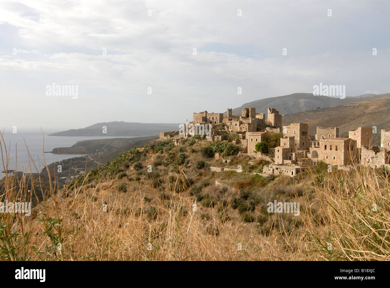 The mid age village of Vathi with its watchtowers in the Mani ...