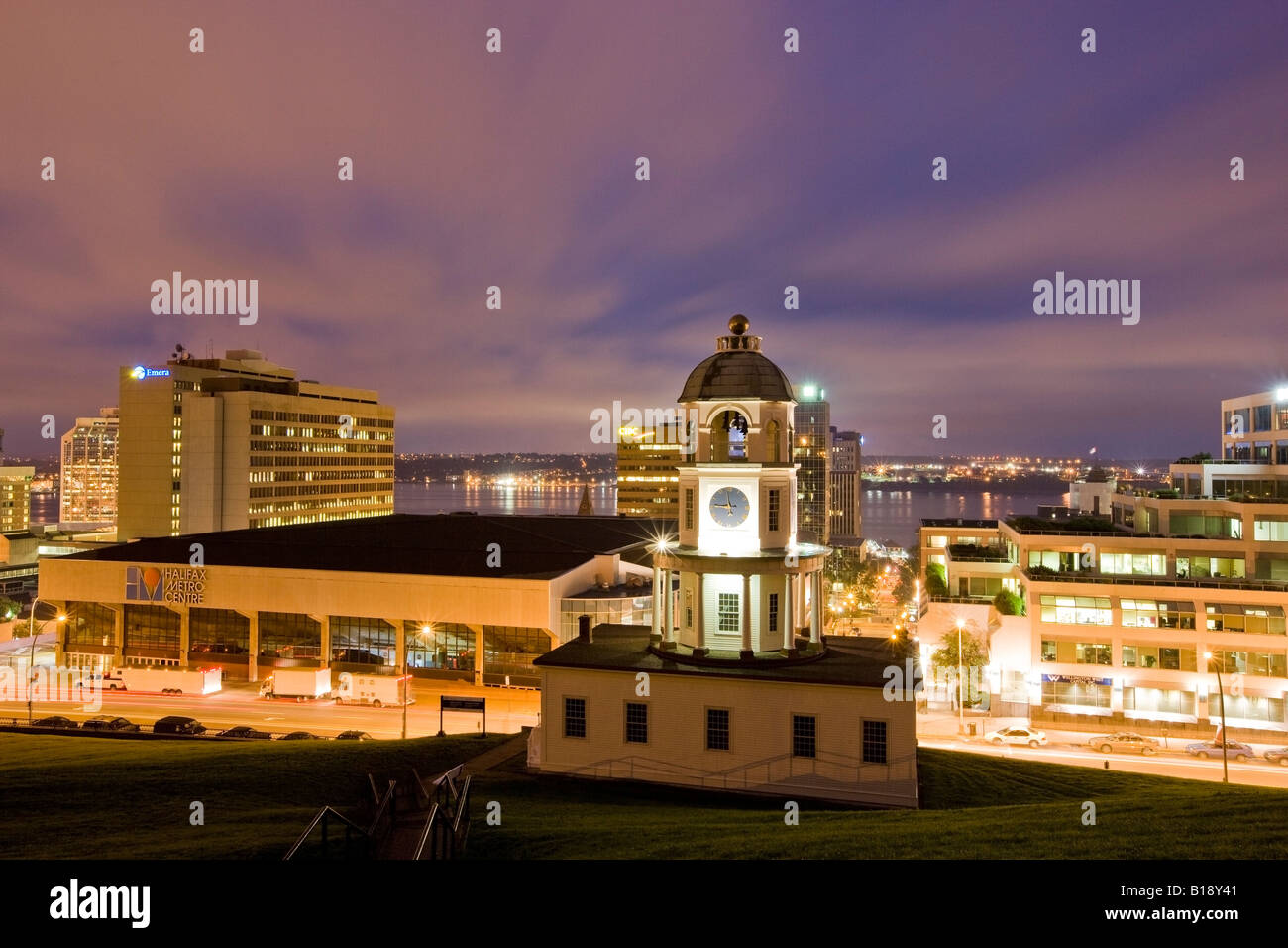 Old Town Clock Tower at night, Halifax, Nova Scotia, Canada Stock Photo ...