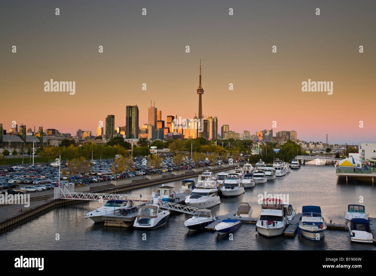 Toronto skyline and Ontario Place at sunset, Toronto, Ontario, Canada ...