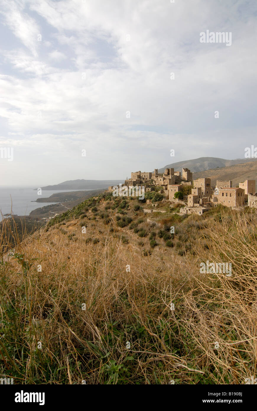 The mid age village of Vathi with its watchtowers in the Mani ...