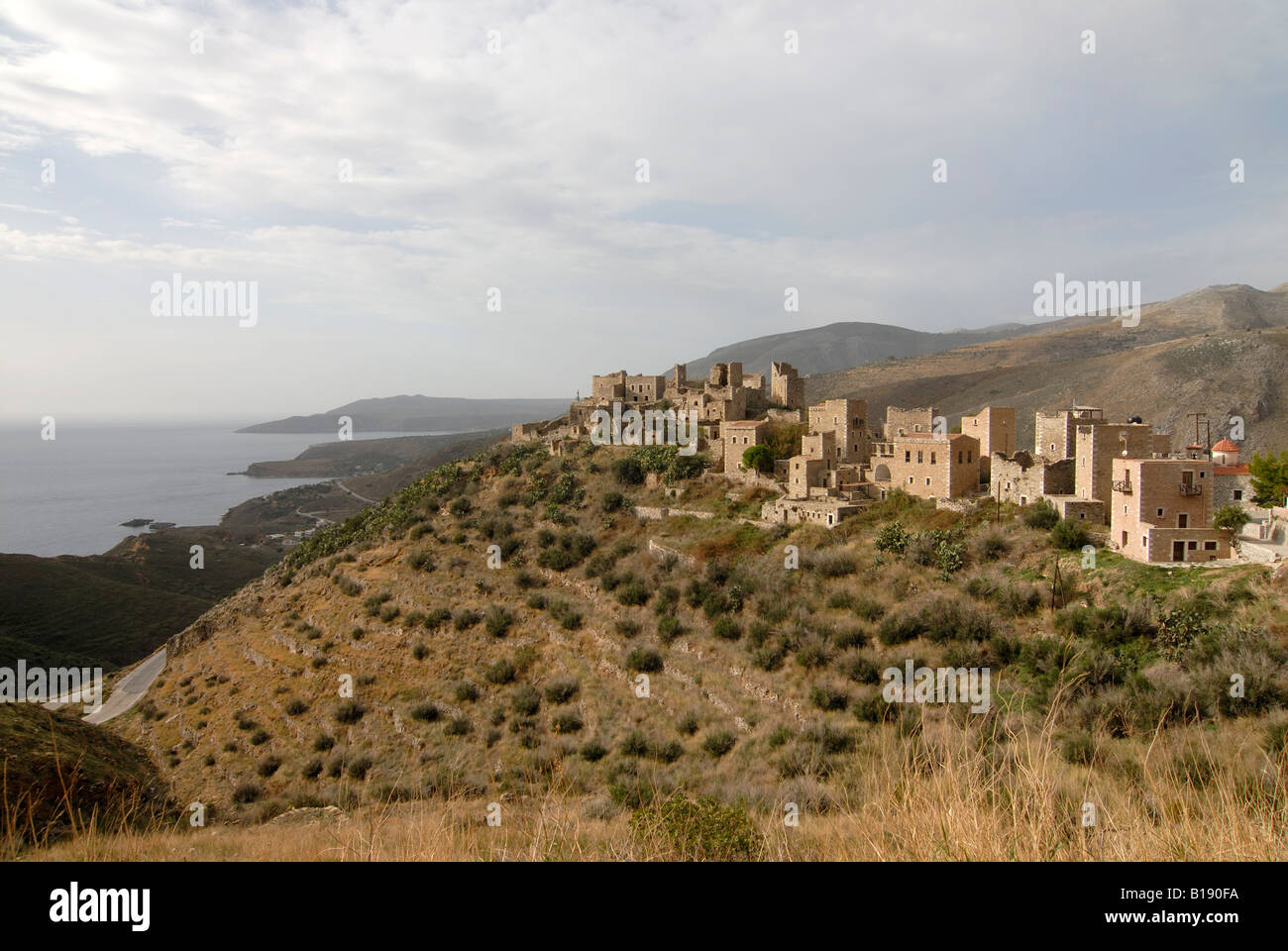 The mid age village of Vathi with its watchtowers in the Mani ...