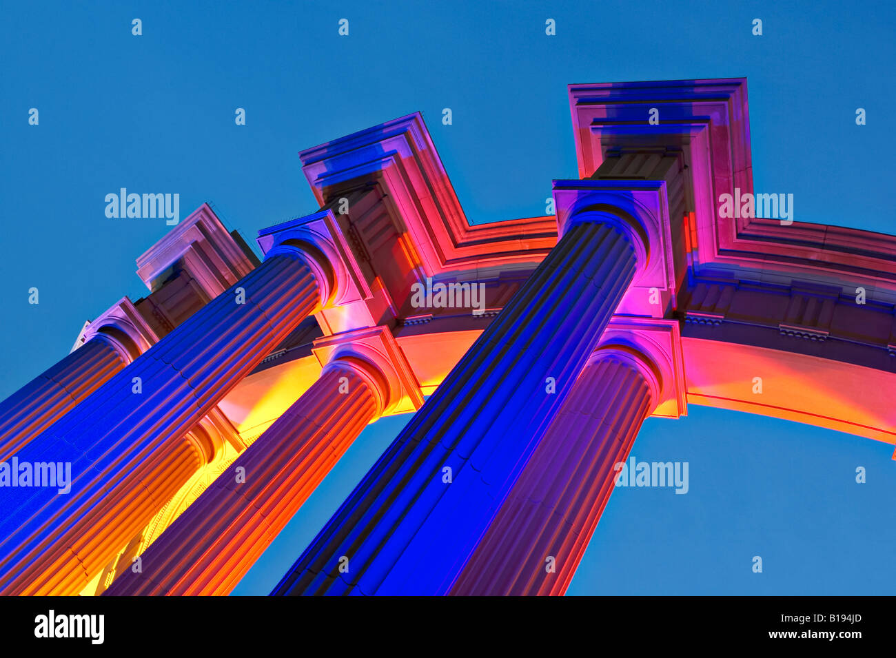 NIGHT Chicago Illinois Wrigley Square columns colored lights Millennium ...