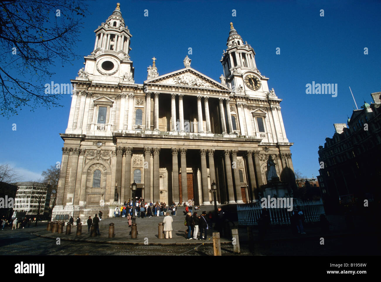 LONDON England St Pauls Cathedral entrance pillars clock towers and ...