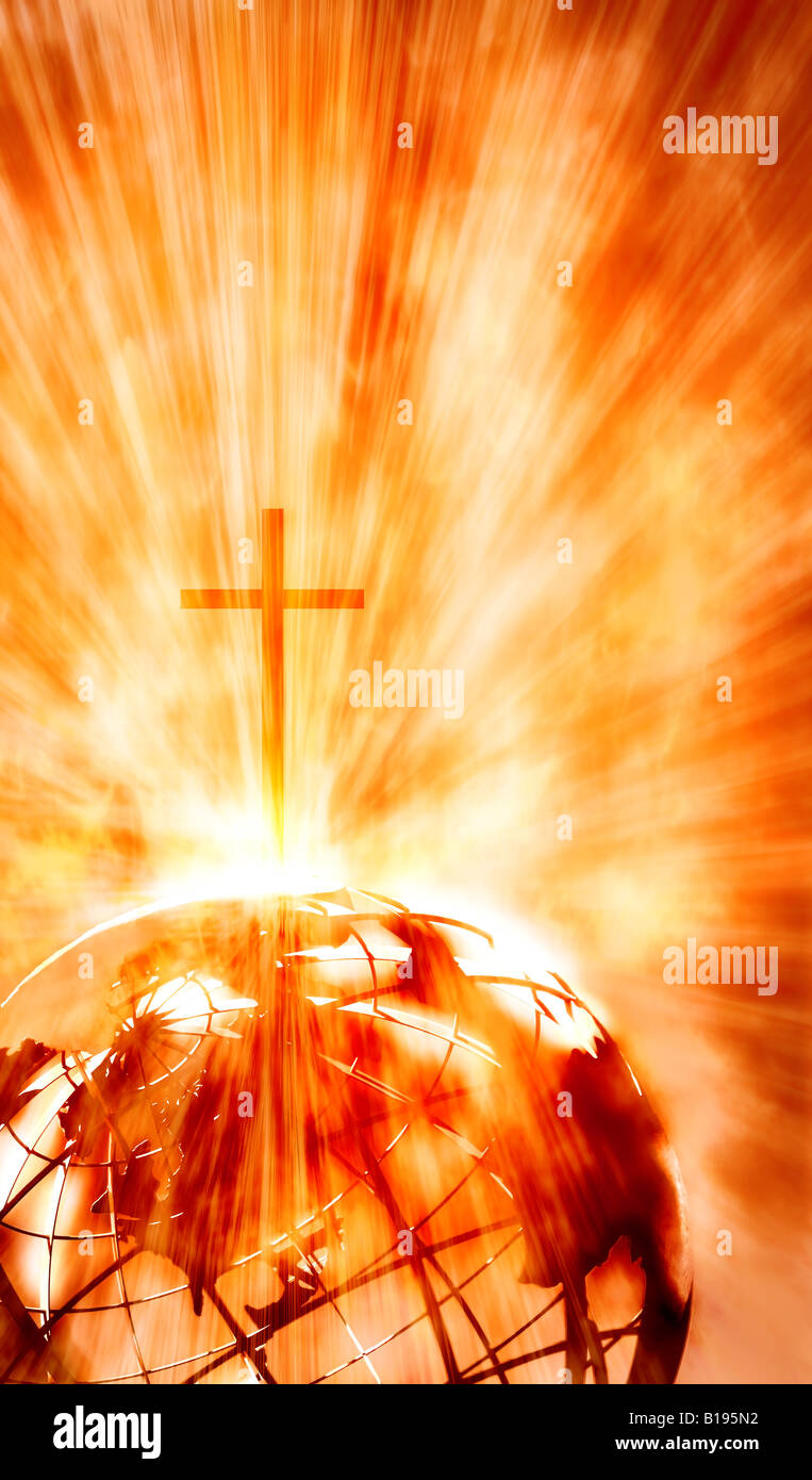 The cross shining on the globe Stock Photo - Alamy