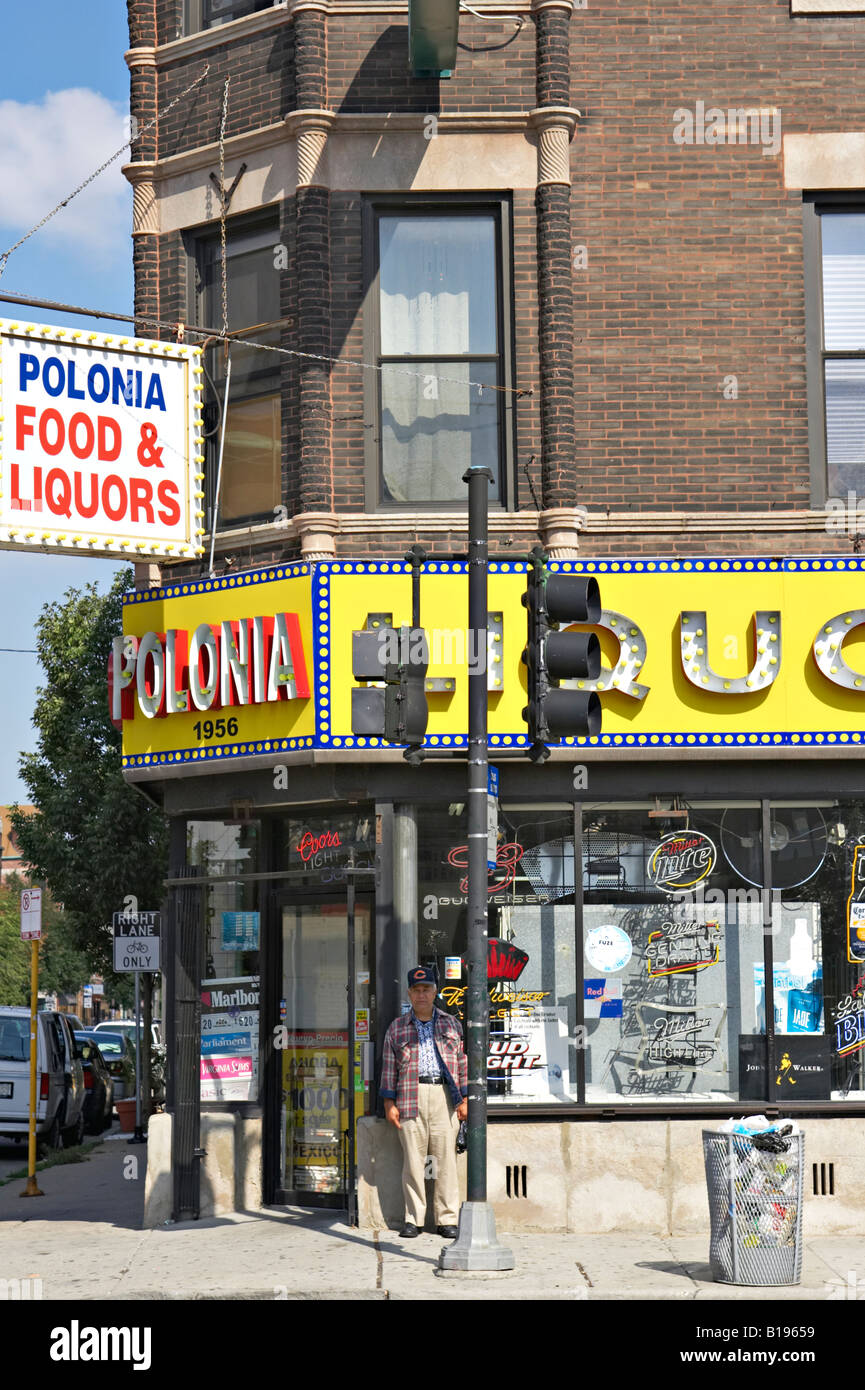 ILLINOIS Chicago Man stand sidewalk outside Polonia store Bucktown ...