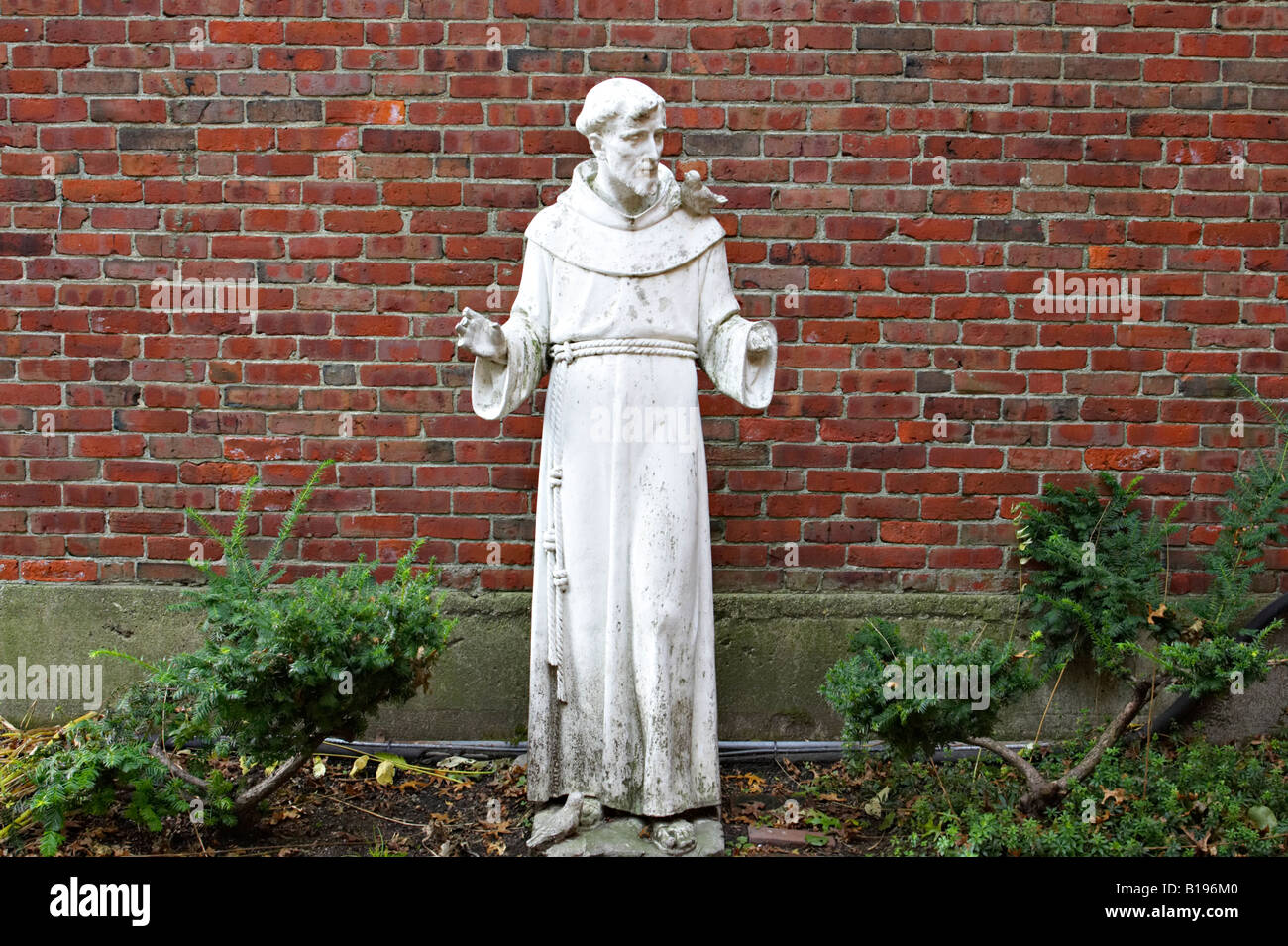 MASSACHUSETTS Boston St Francis of Assisi statue in garden near Old ...