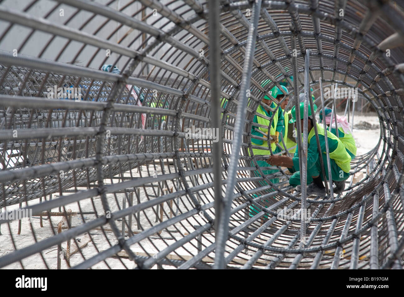 Iron and steel Rebar tube ready for insertion in building foundations ...